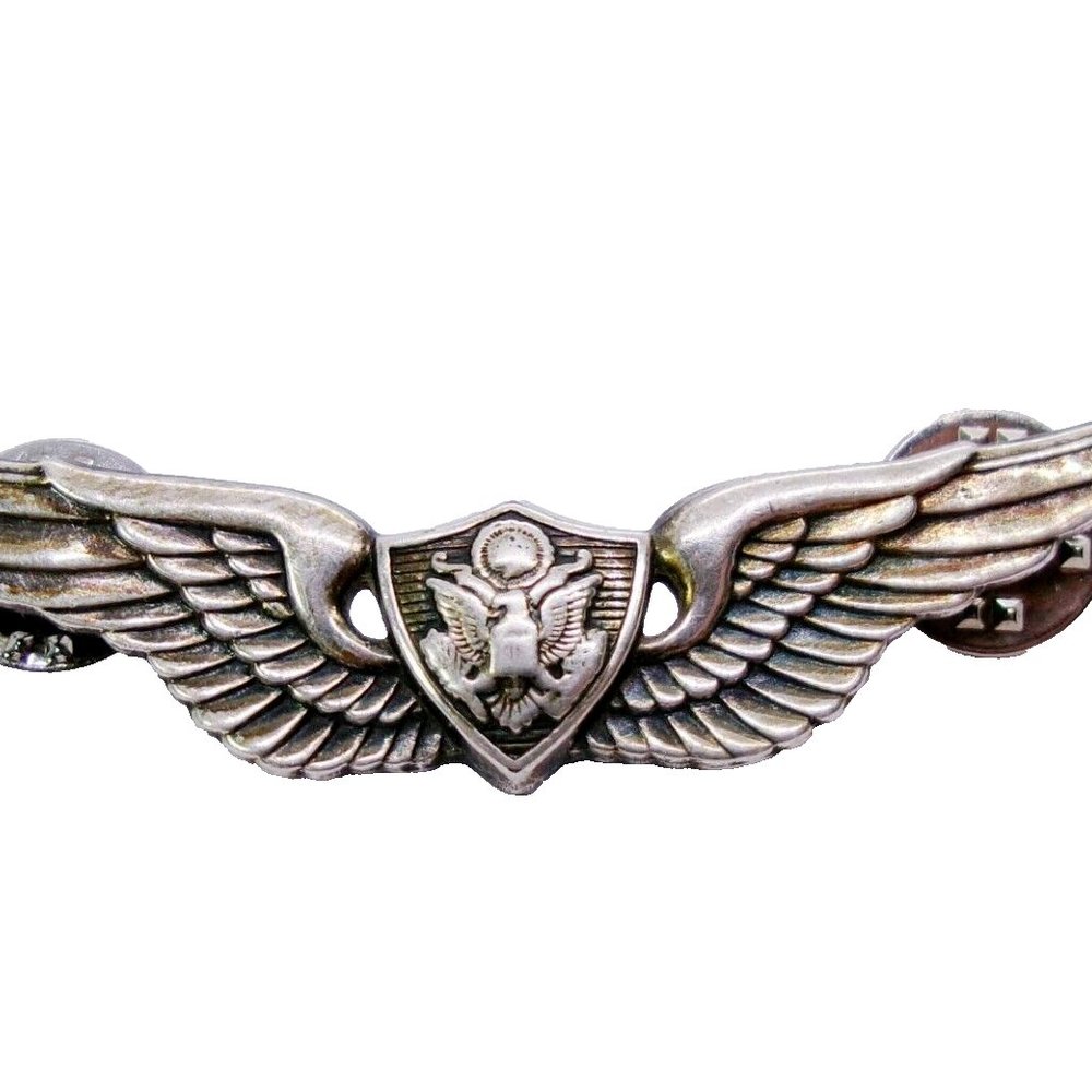 Vintage Military Wings Pin Usaf Air Force 1/20 Silver… - Gem